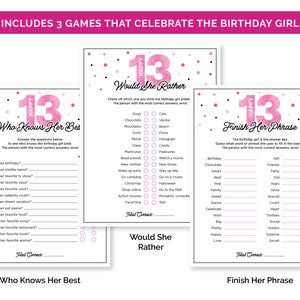 13th Birthday Party Games, Printable Thirteenth Birthday Game Bundle ...