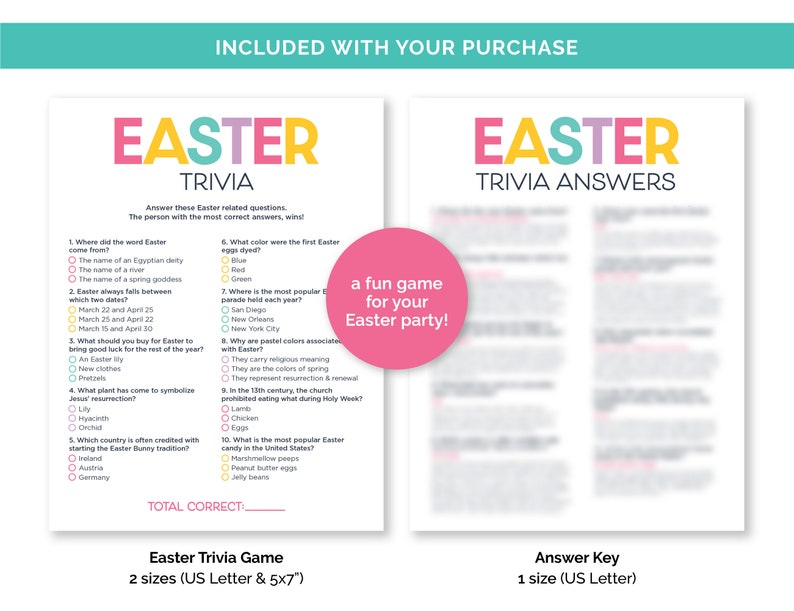 Easter Trivia Game, Printable Quiz With Answers for a Family or ...