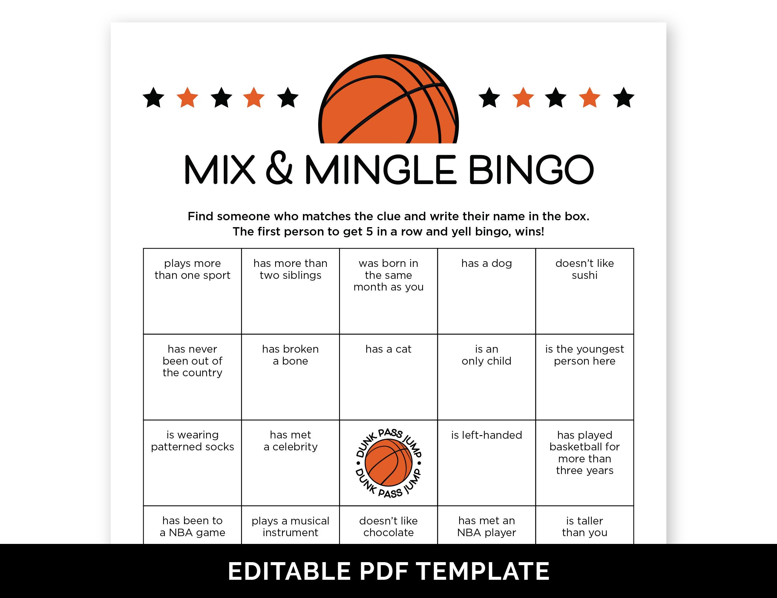 Editable Basketball Mix & Mingle Bingo, Basketball Team Building Game ...