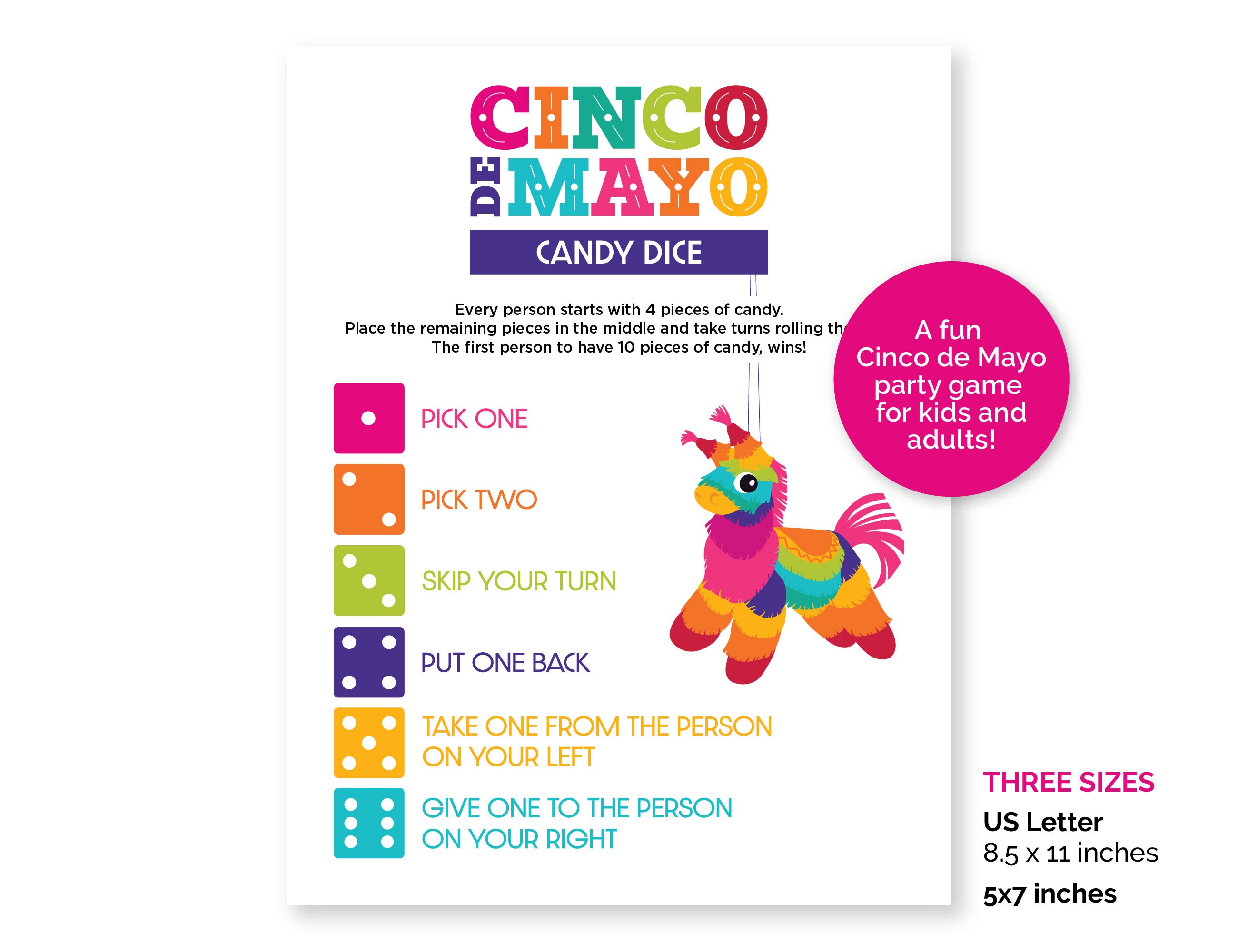Cinco De Mayo Dice Game, Printable Classroom Party Game for a Mexican ...