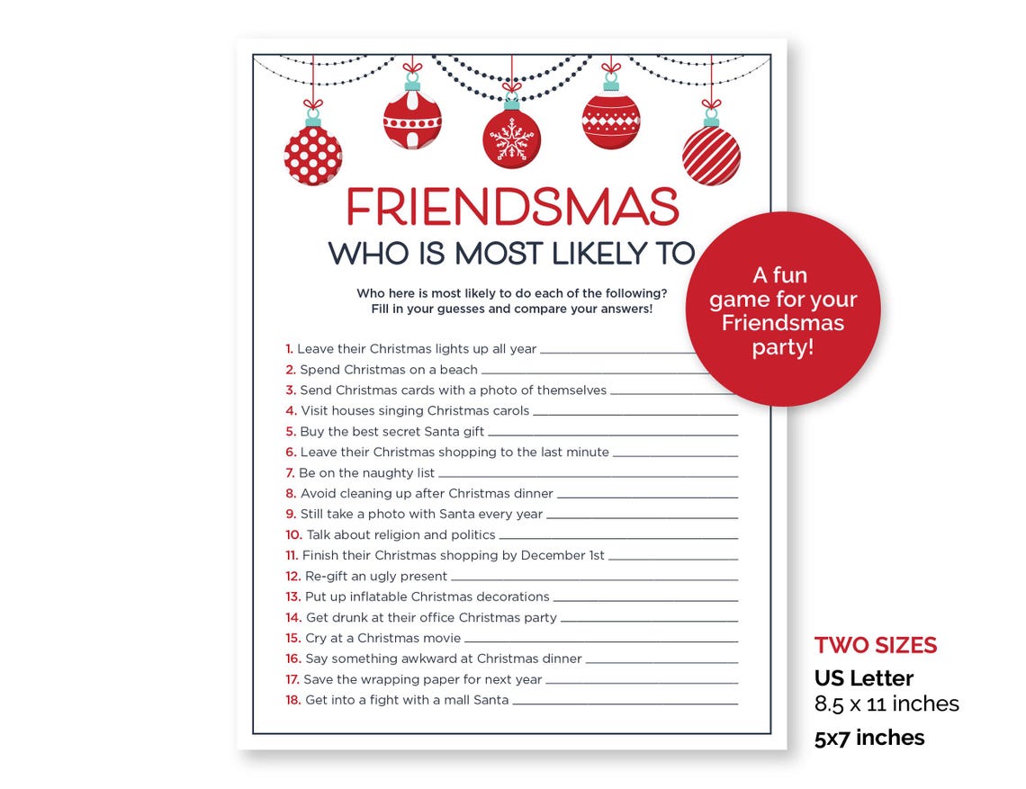 Friendsmas Most Likely to Game, Printable Christmas Superlatives Game ...