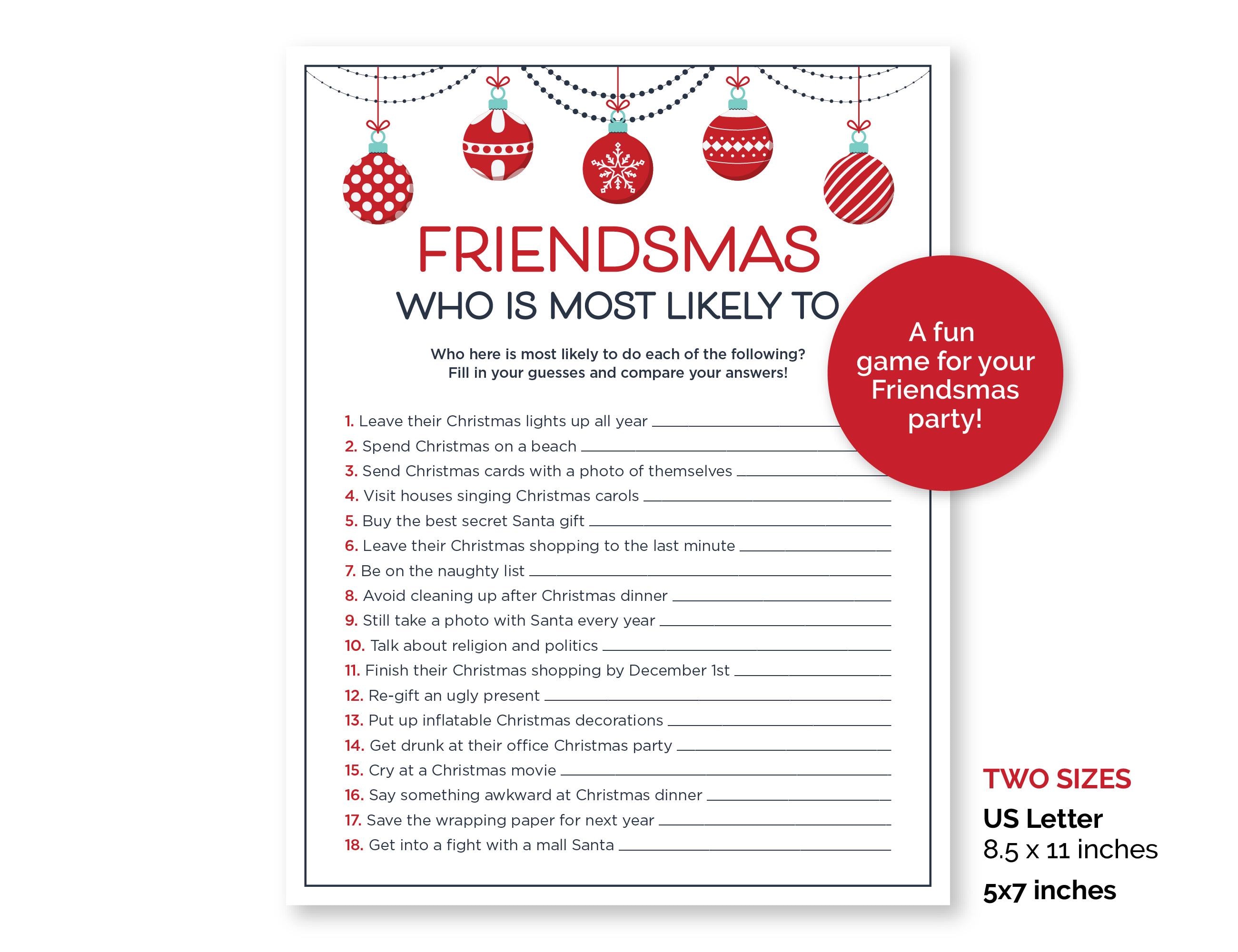 Friendsmas Most Likely to Game, Printable Christmas Superlatives Game ...
