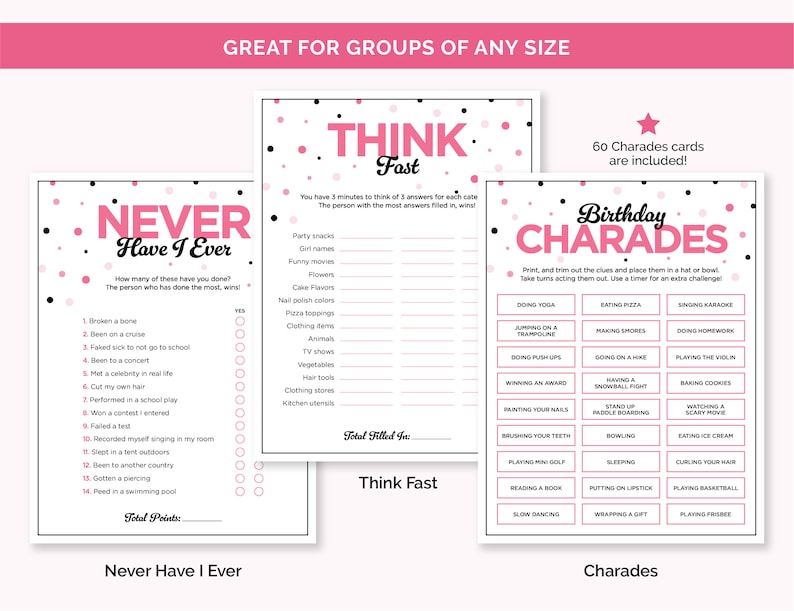Teen Birthday Games for Girls, Printable Birthday Girl Trivia Games ...