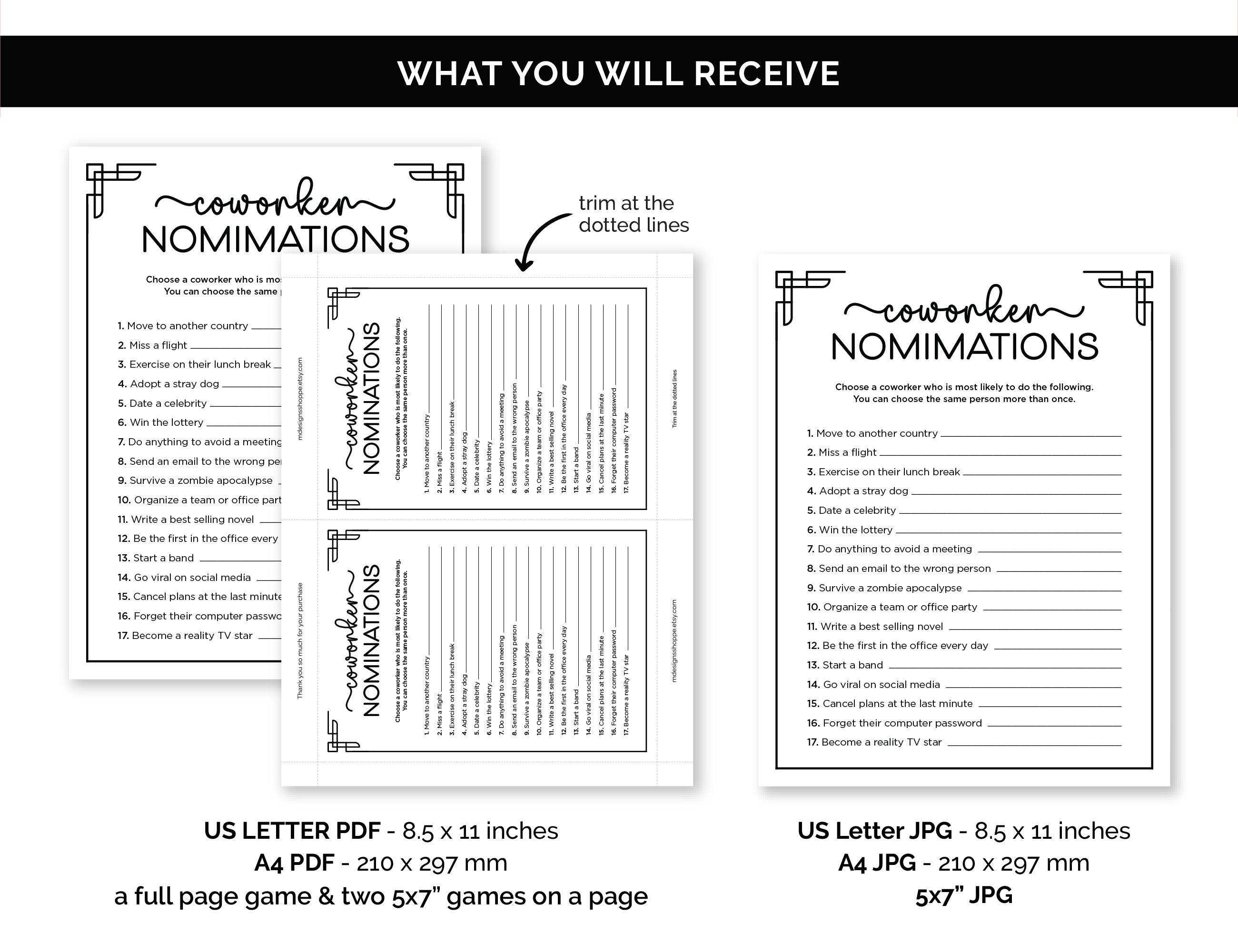Coworker Nominations, Printable Team-building Game for a Work Party ...