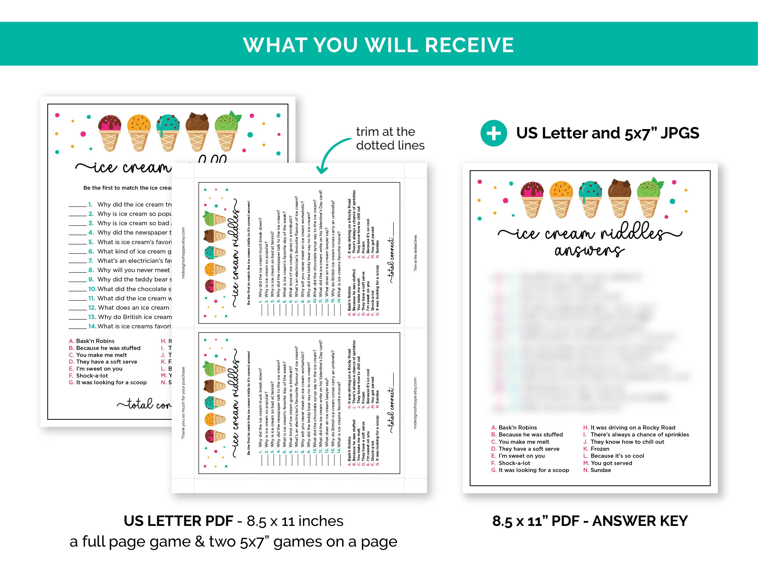 Ice Cream Riddles, Printable Riddle Me This Game for an Ice Cream ...