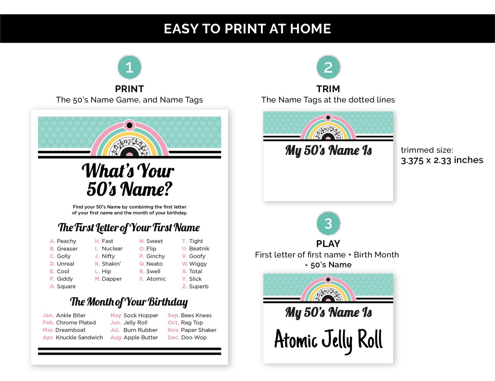 What's Your 50s Name, Printable 1950s Party Sign, 50s Name Generator ...
