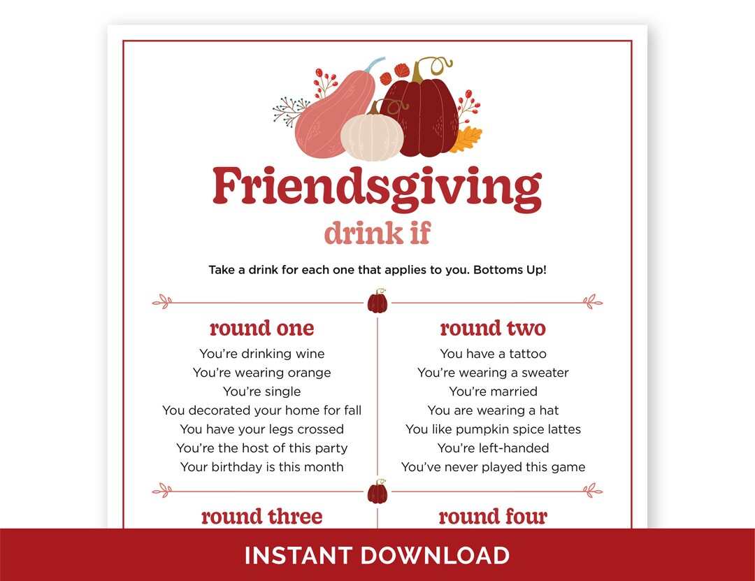 Friendsgiving Drink If Game, Printable Drinking Game for a Friends ...