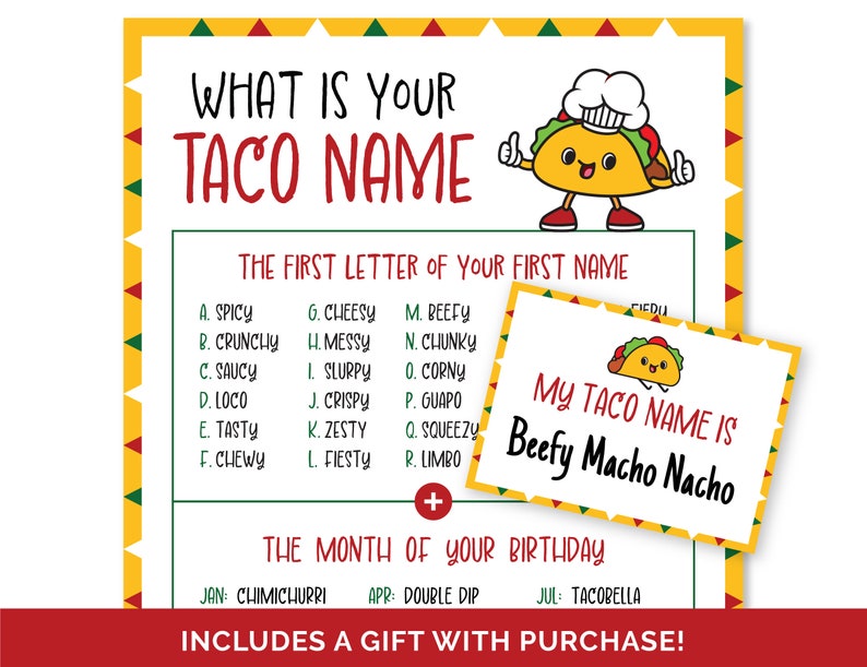 What is Your Taco Name Game, A Printable Game for Cinco De Mayo, a ...
