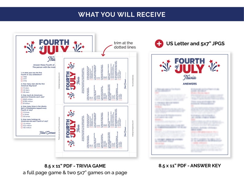 Fourth of July Trivia Game, Printable Quiz With Answers for a 4th of ...