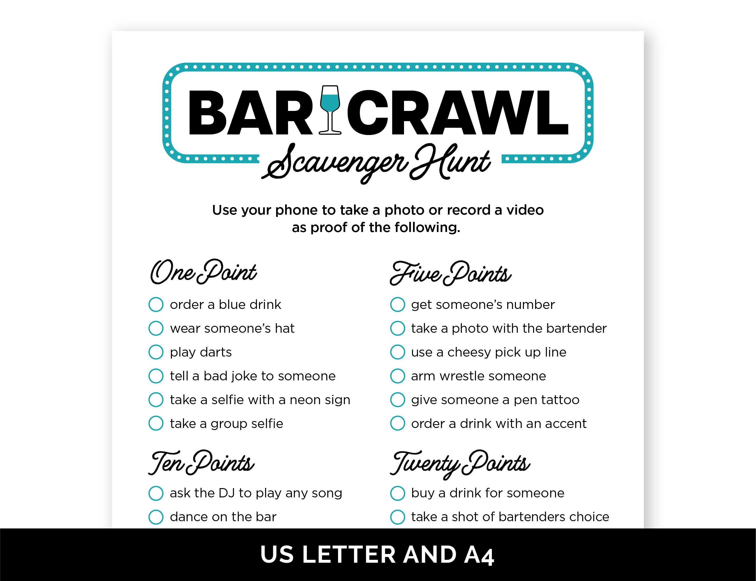 Bar Crawl Scavenger Hunt, Printable Bar Scavenger Hunt for Adults, Bar ...