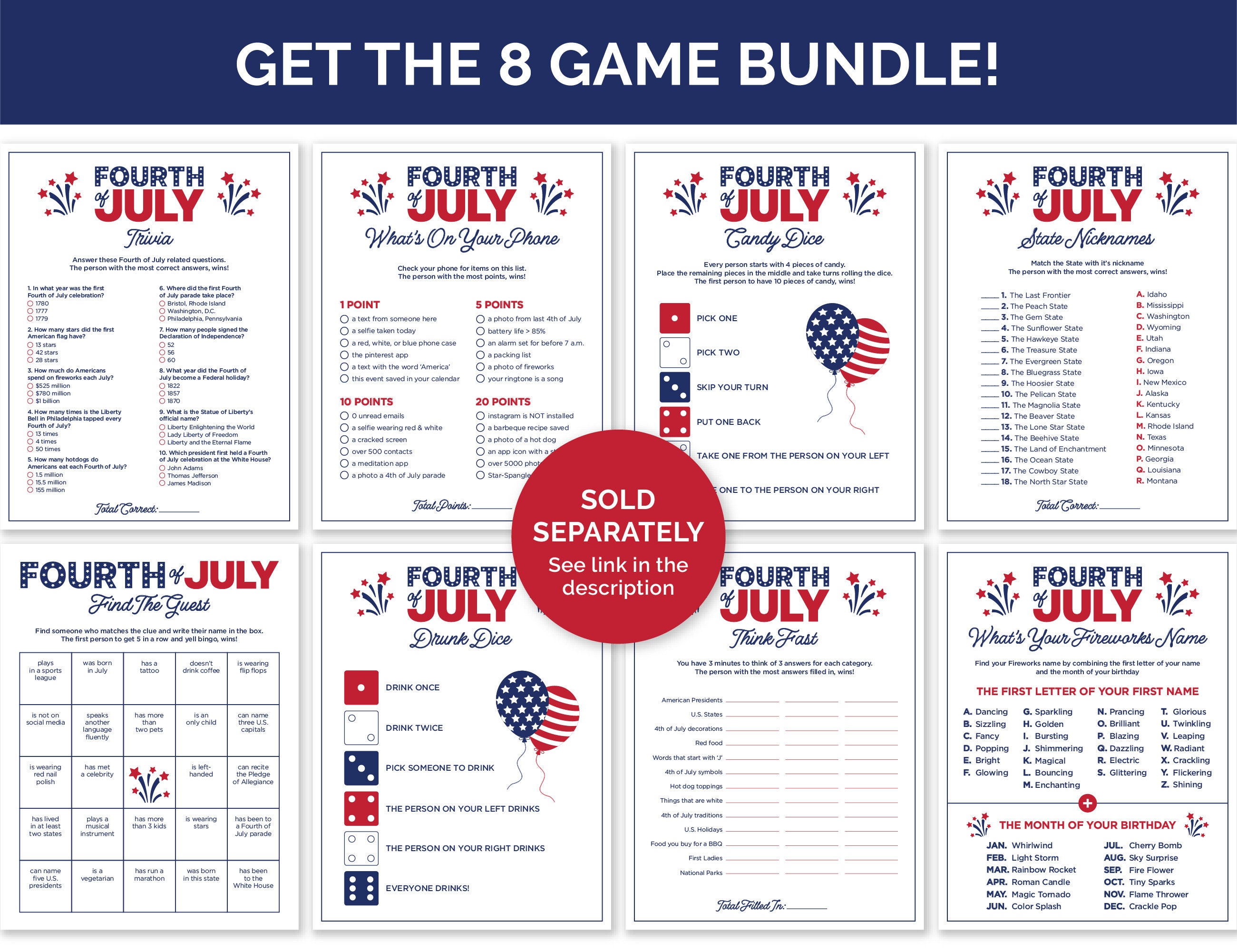 Fourth of July Find the Guest Bingo Game, Printable Party Game for a ...