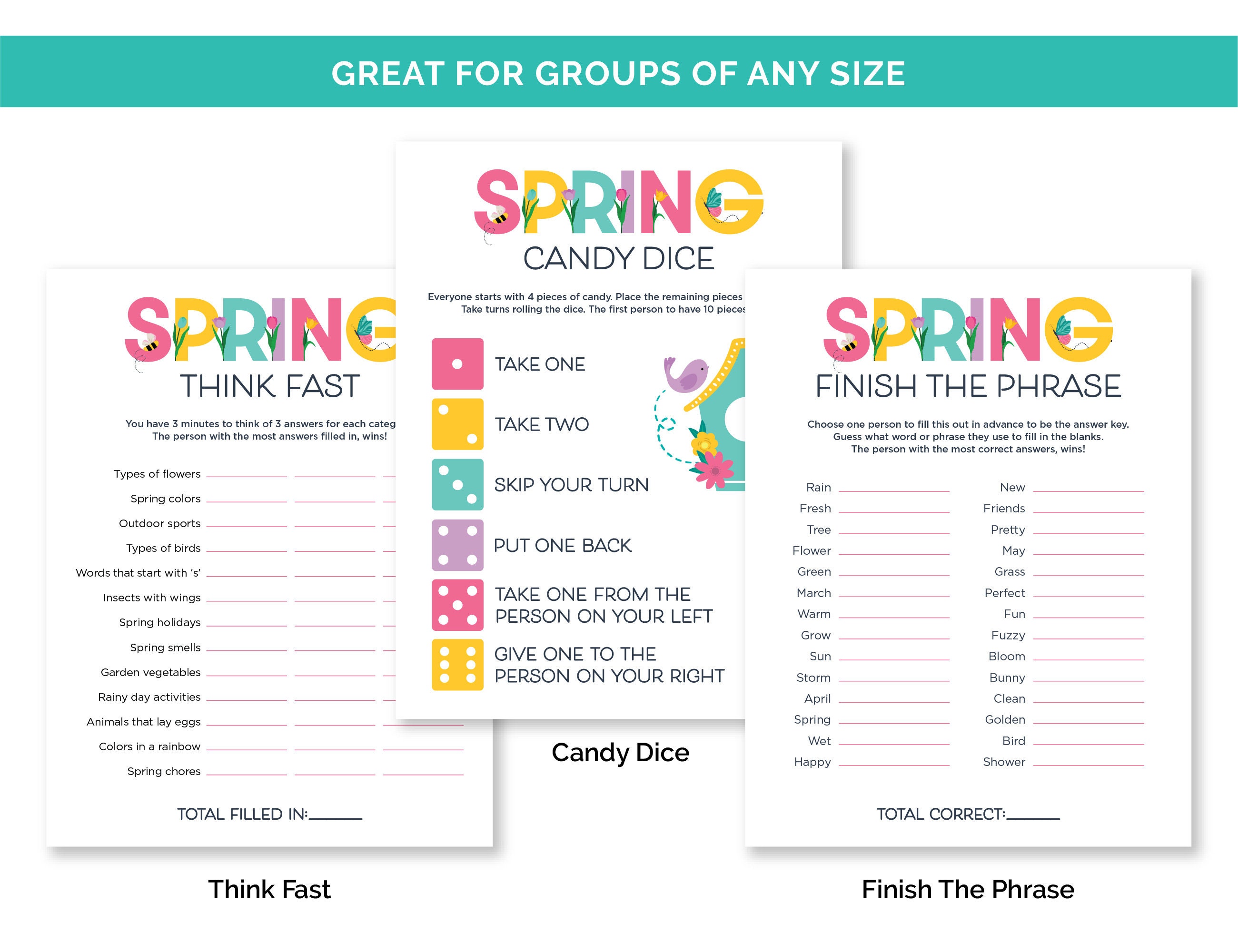Spring Games Bundle, Printable Spring Party Games for Kids, Teens and ...