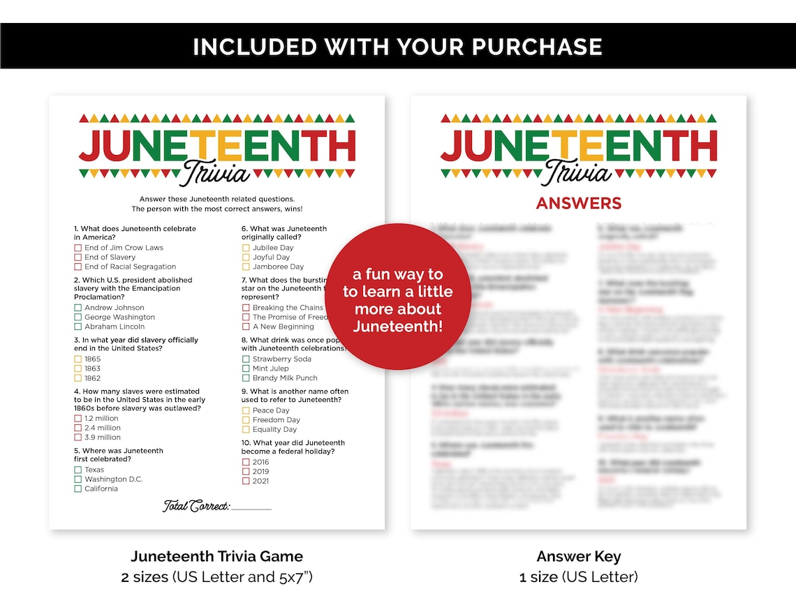 Juneteenth Trivia Game, Printable Black History Quiz, Juneteenth Game ...
