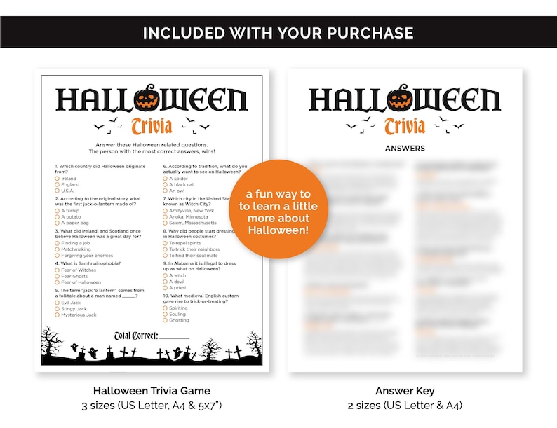 Halloween Trivia Game, Printable Quiz With Answers for a Family, Office ...