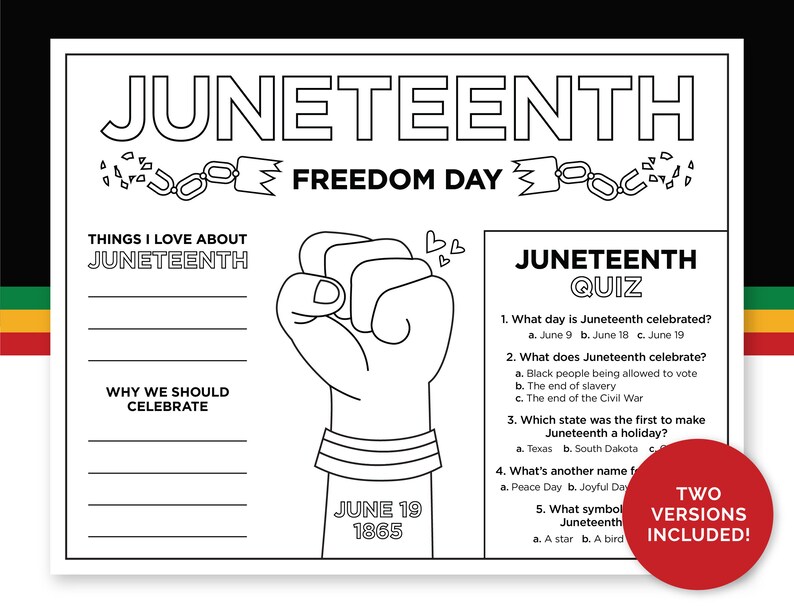 Juneteenth Kids Coloring and Activities Page Printable Kids - Etsy