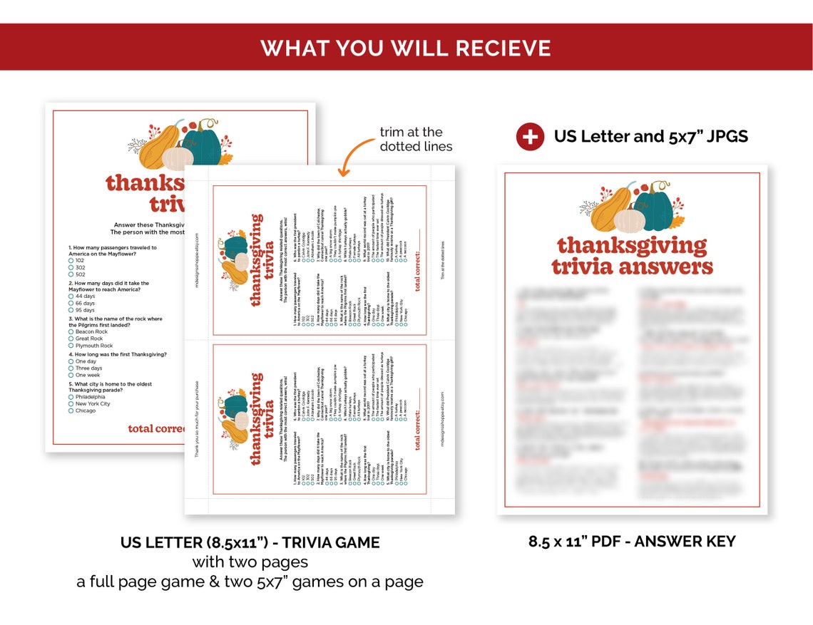 Thanksgiving Trivia Game, Printable Thanksgiving Quiz With Answers ...
