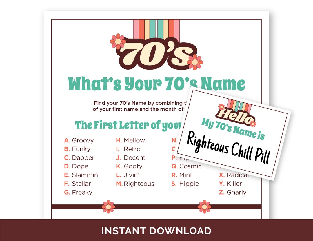 What's Your 70s Name Game, Printable Groovy 70s Party Game for Adults ...