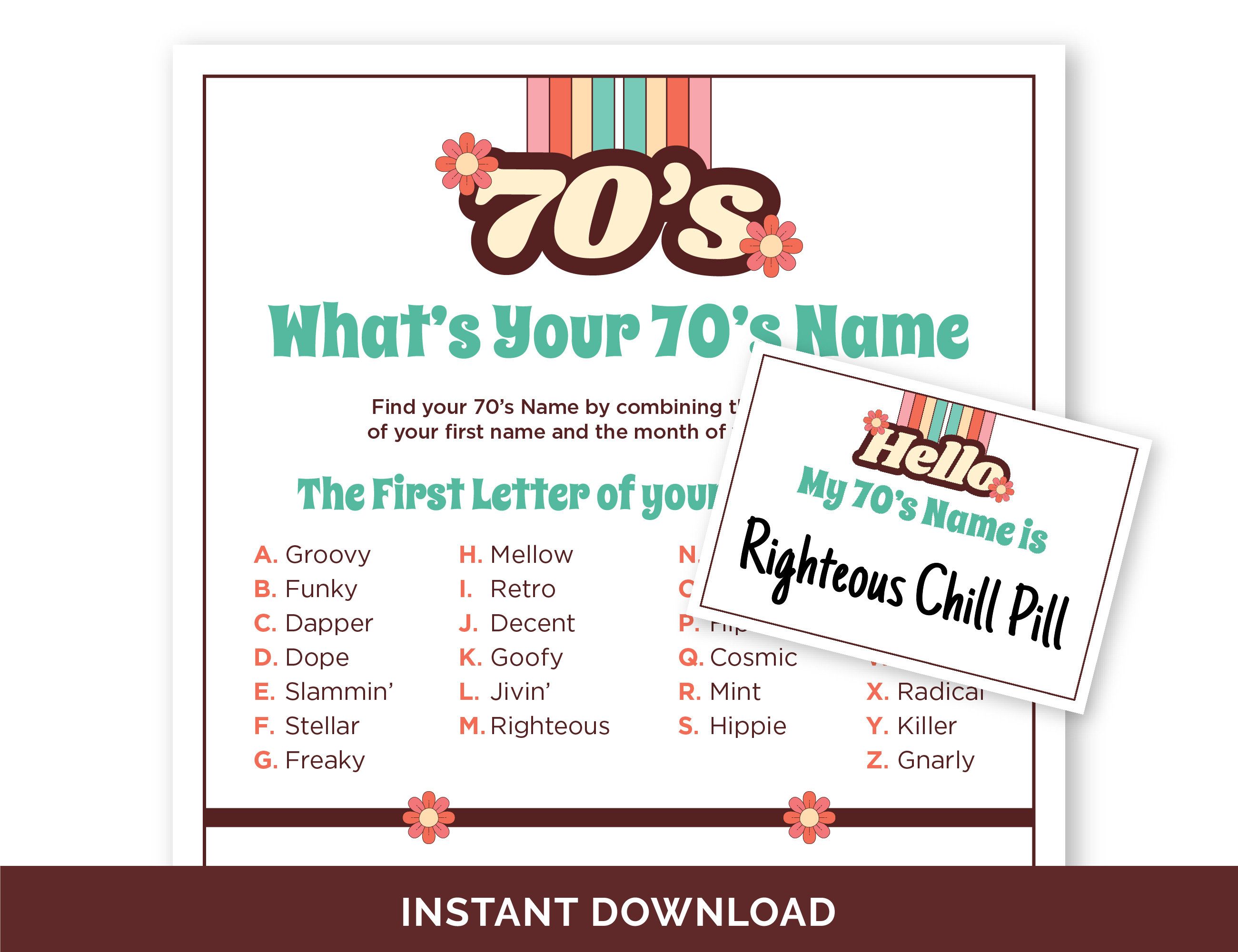 What's Your 70s Name Game, Printable Groovy 70s Party Game for Adults ...