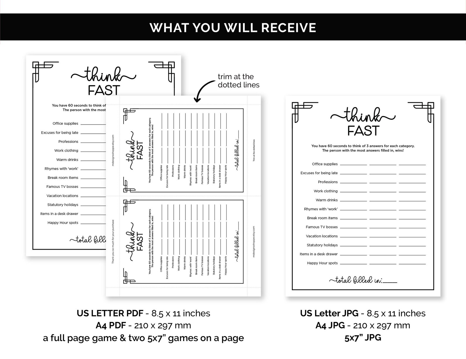 Office Think Fast Game, Printable Quick Think Game for an Office Party ...