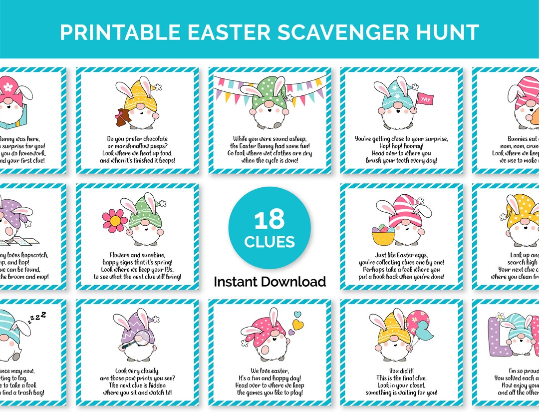 Easter Scavenger Hunt for Kids Printable Indoor Bunny Gnome - Etsy