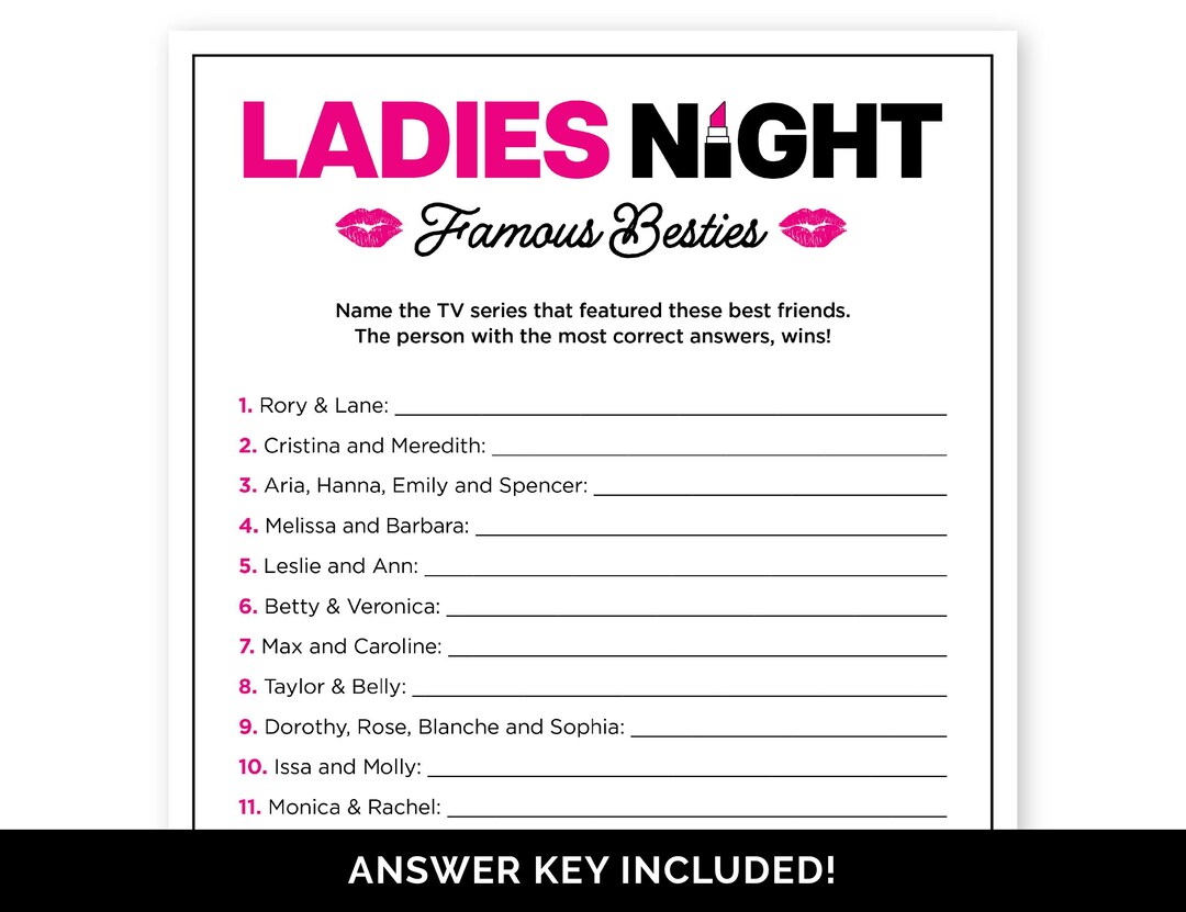 Famous Besties Game, BFF Trivia Game for a Ladies Night, Famous Friends ...