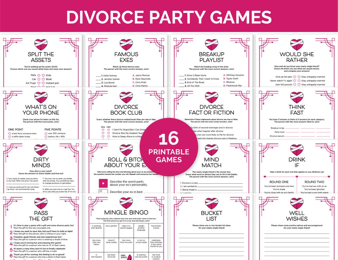 Divorce Party Games, Printable Game Bundle for a Breakup Party, Newly ...
