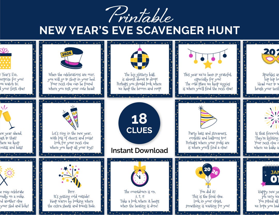 2026 New Year's Eve Scavenger Hunt for Kids, Printable Indoor Treasure ...