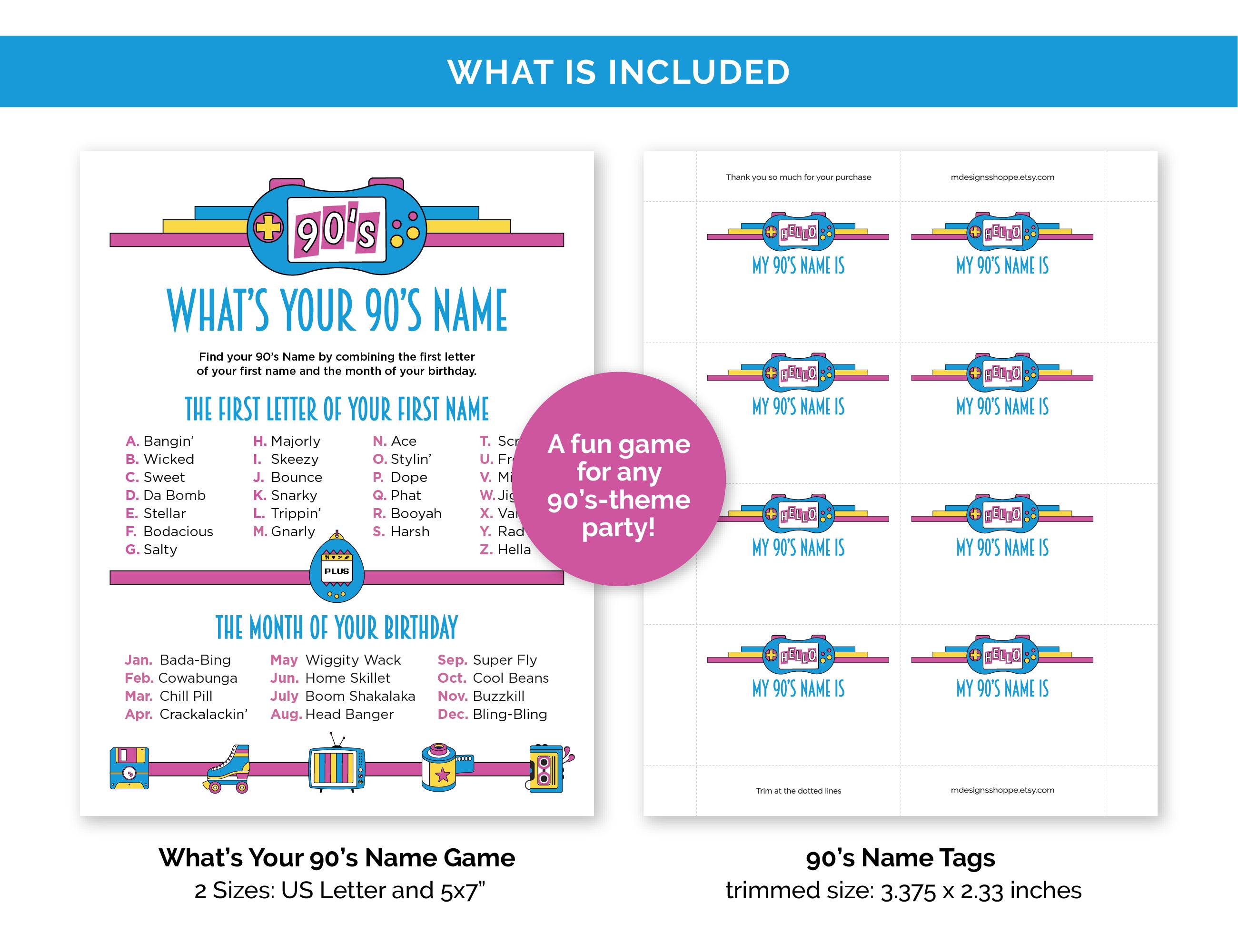 What's Your 90's Name Game, Printable 90's Party Game for Adults and ...