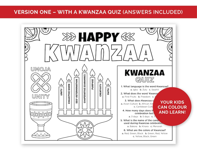 Kwanzaa Kids Coloring and Activities Page, Printable Kids Activity ...
