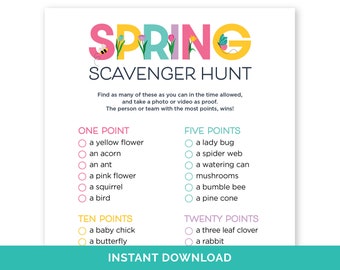 Spring Scavenger Hunt, Printable Spring Party Game for Kids & Adults ...
