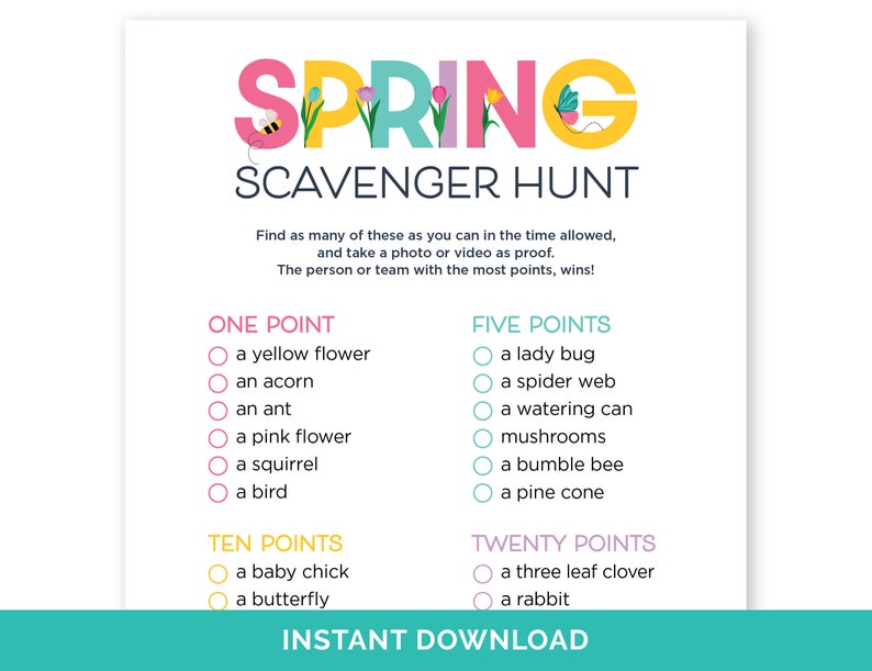 Spring Photo Scavenger Hunt, Printable Spring Party Game for Kids ...
