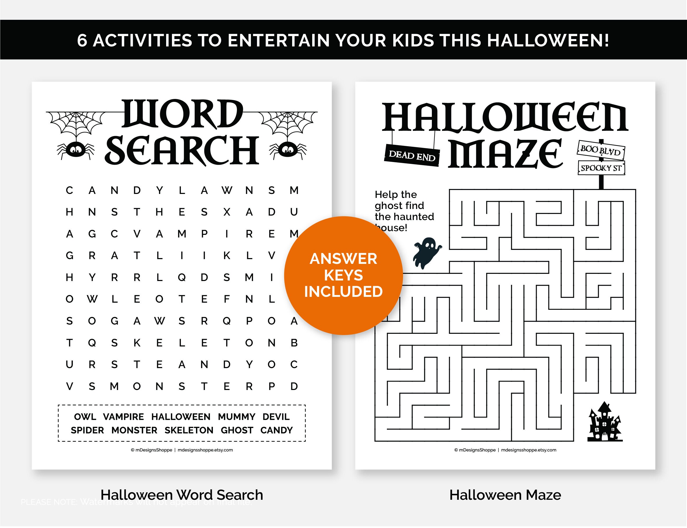 Halloween Activities Bundle for Kids, Printable Halloween Activity Book ...