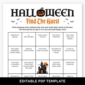 Editable Halloween Find the Guest Bingo Game, Icebreaker Game for a ...