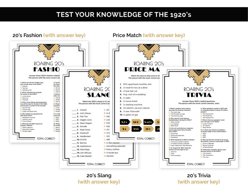 1920s Party Games, Printable Games Bundle for a Roaring Twenties Party ...