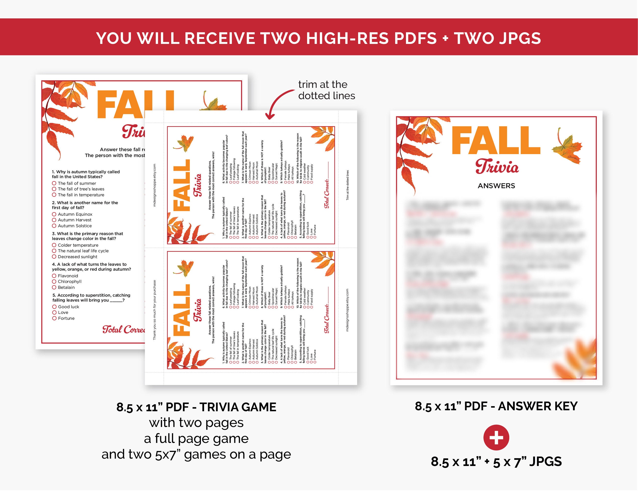 Fall Trivia Game, Printable Autumn Quiz for Adults, Teens and Kids ...