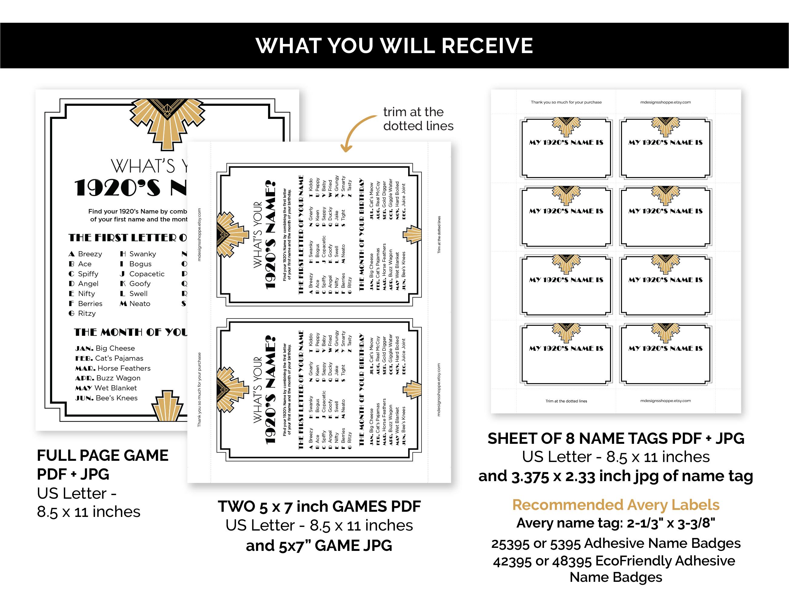 What's Your 1920s Name Game, Printable Roaring Twenties Game, 20s Name ...