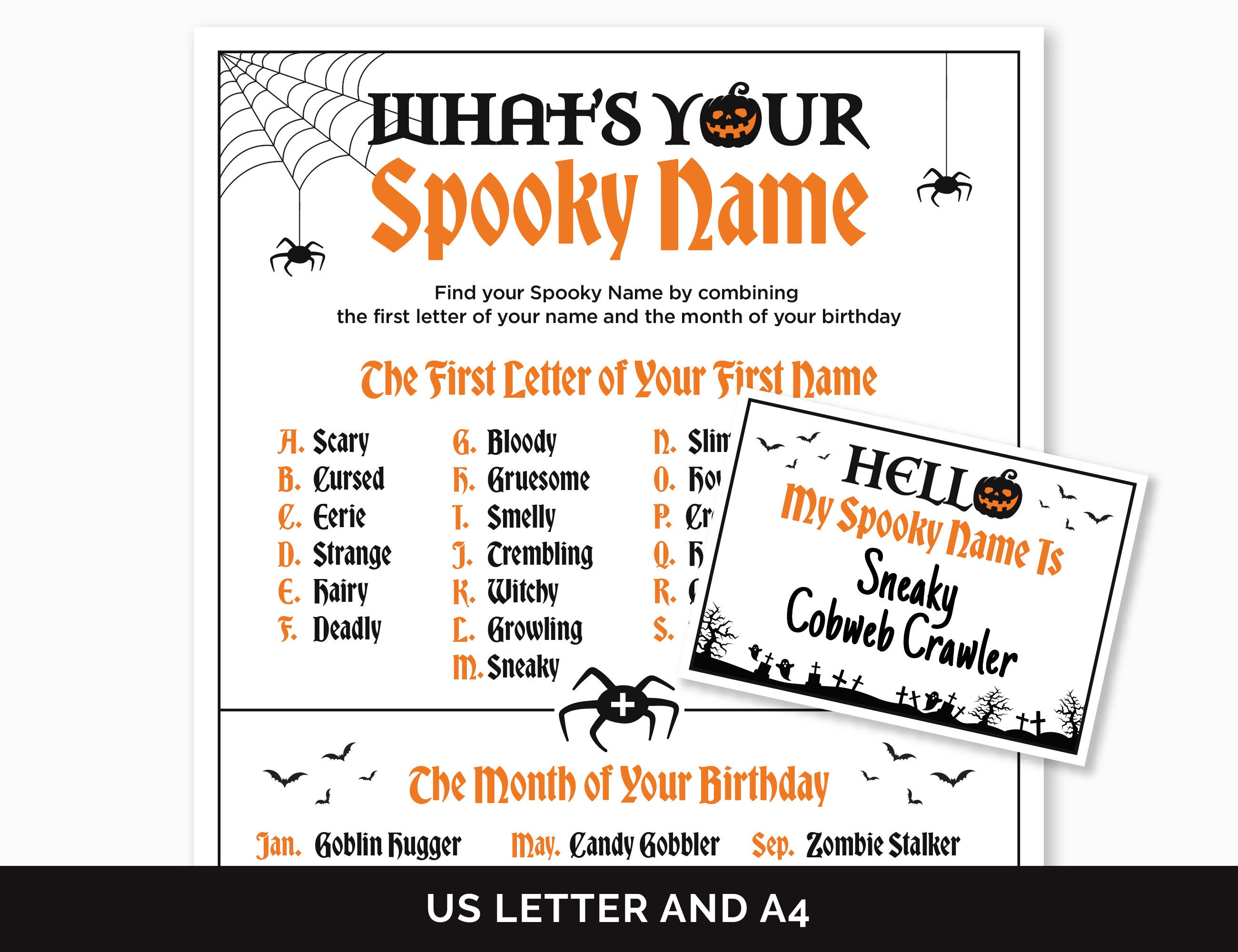 Halloween Name Game, Printable What's Your Spooky Name Game for a ...