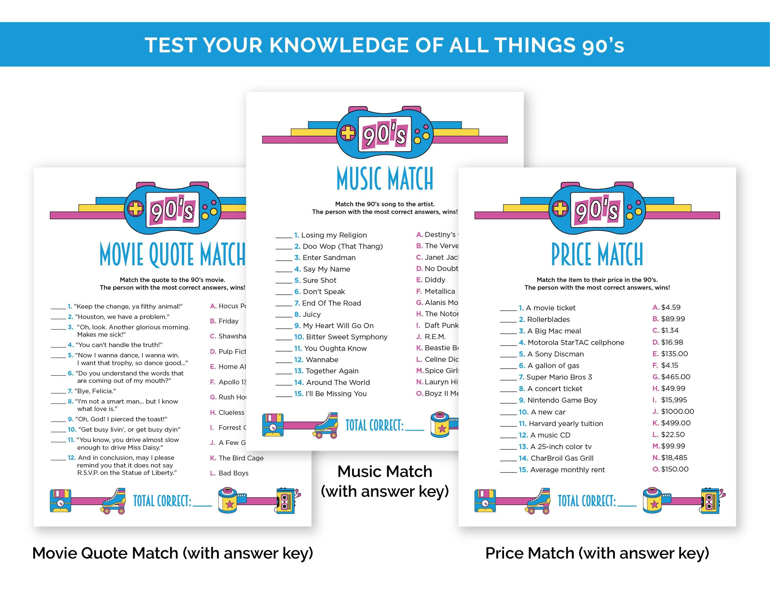 90s Party Games, Printable Game Bundle for a 90s Theme Party, Games for ...