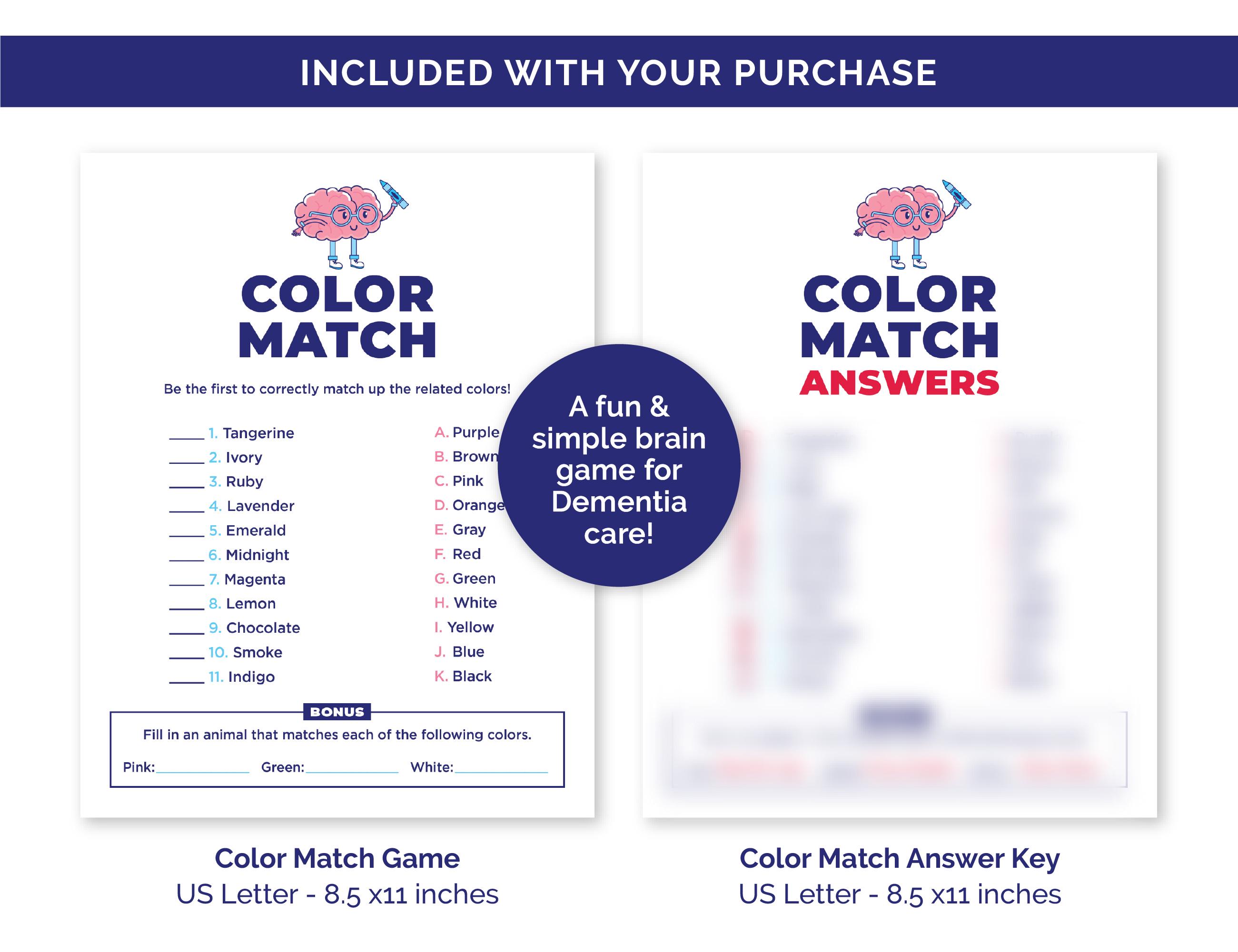 Dementia Color Match Game, Color Trivia for Senior Citizens, Word ...
