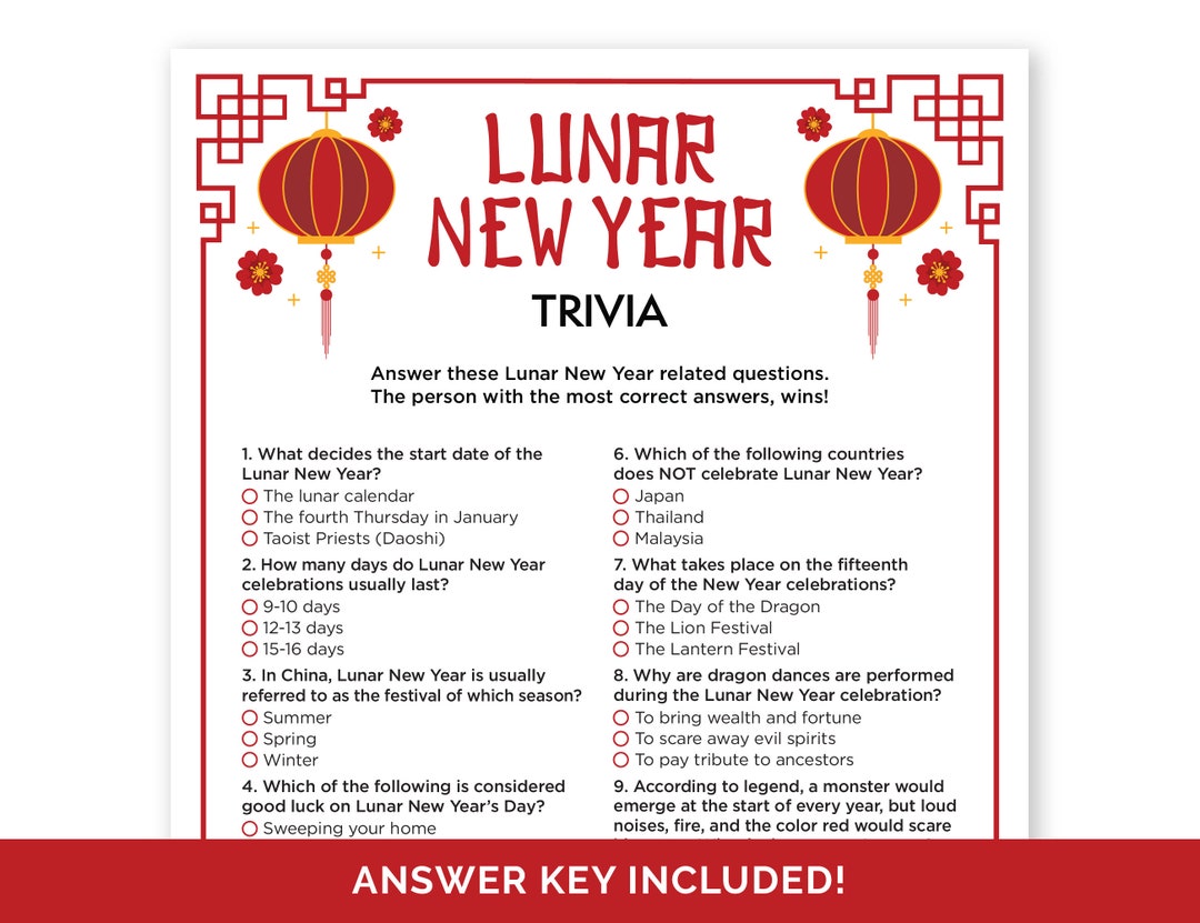 Lunar New Year Trivia Game, Printable Quiz for a Family or Classroom ...