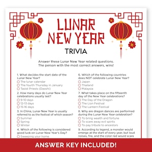 Lunar New Year Trivia Game, Printable Quiz for a Family or Classroom ...