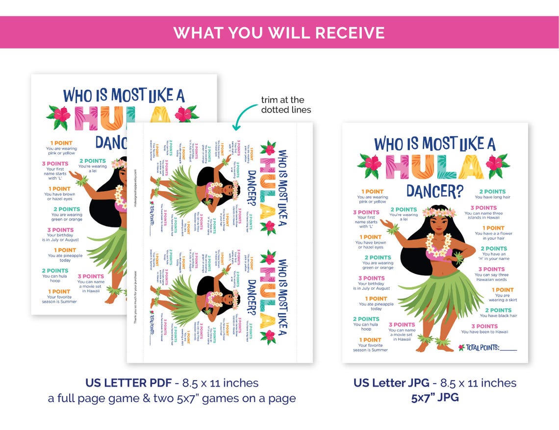 Who is Most Like a Hula Dancer Game, Luau Party Game, Hawaiian Theme ...