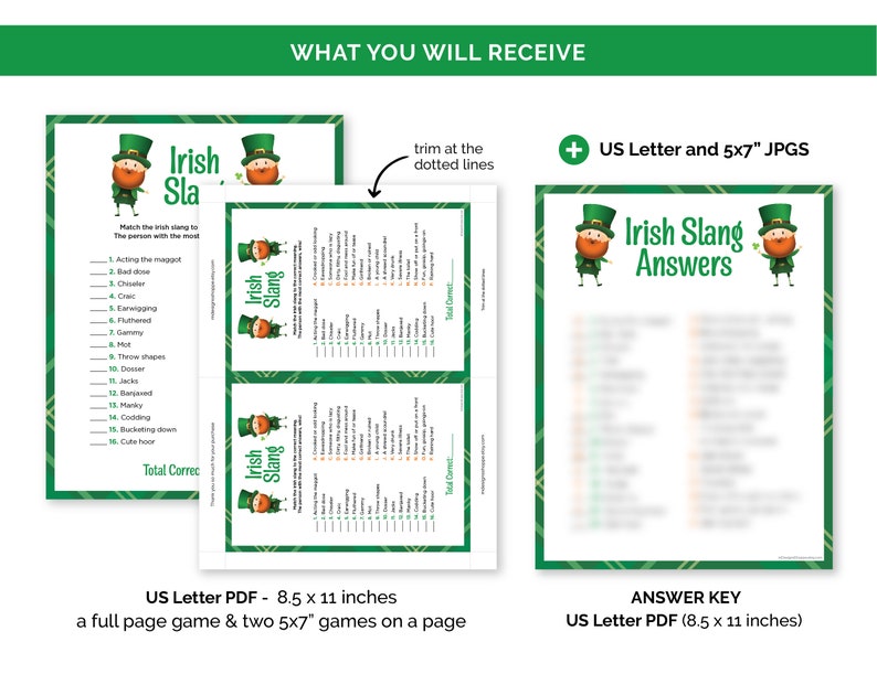 St. Patrick's Day Irish Slang Game, St. Paddy's Day Matching Game for ...
