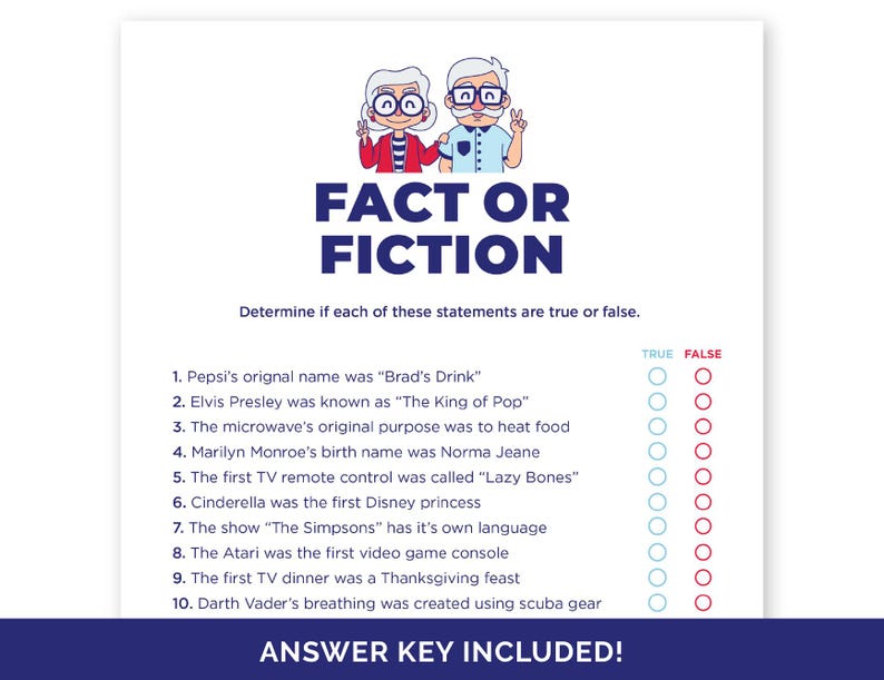 Senior Fact or Fiction Game, Trivia Game for Senior Citizens, Brain ...