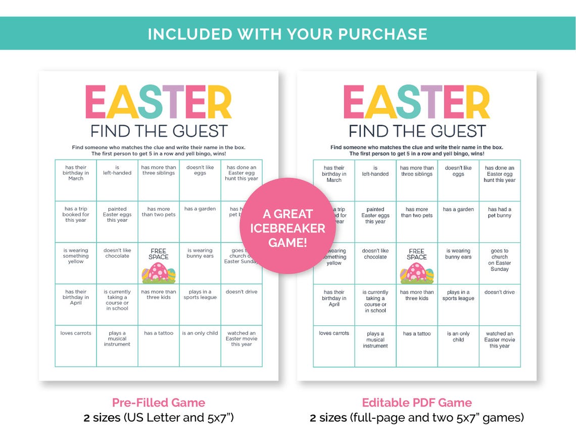 Editable Easter Find the Guest Bingo, Icebreaker Game for an Easter ...