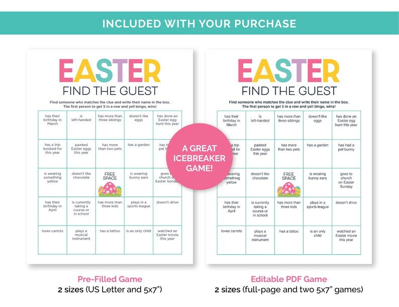 Editable Easter Find the Guest Bingo, Icebreaker Game for an Easter ...