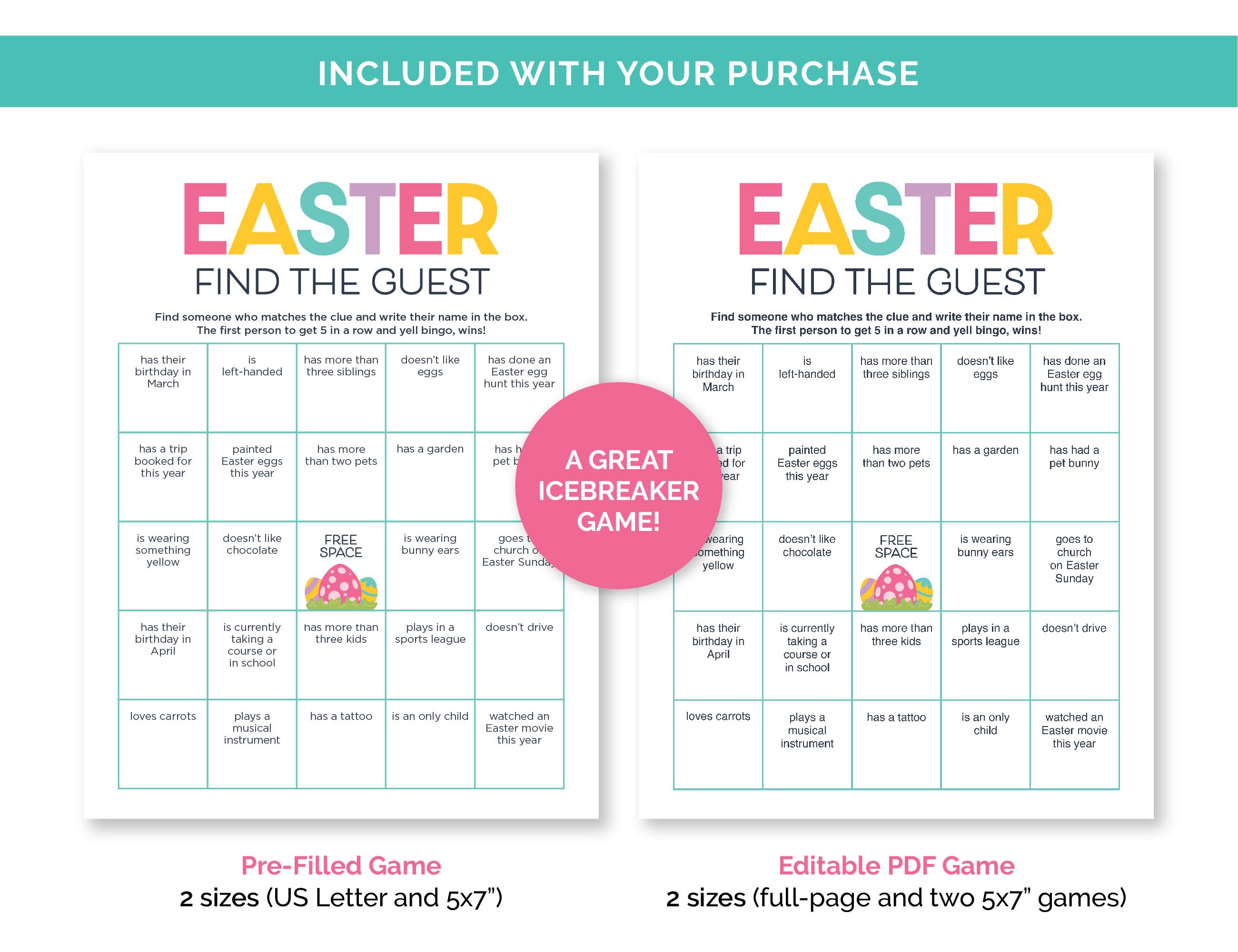 Editable Easter Find the Guest Bingo, Icebreaker Game for an Easter ...
