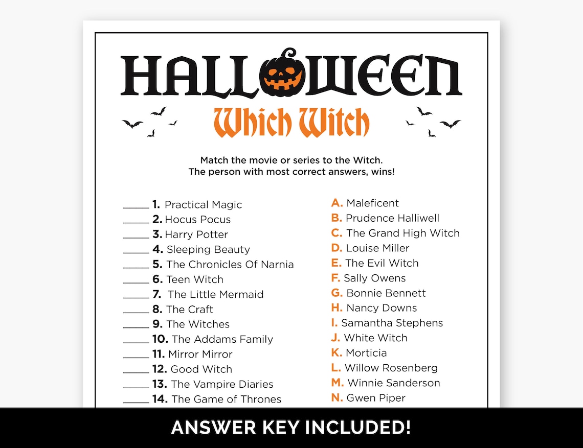 Halloween Which Witch Game, Printable Witches Trivia Game for a ...