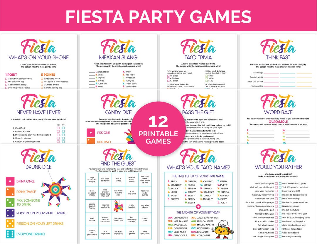 Fiesta Games Bundle, Printable Mexican Party Games for a Fiesta ...