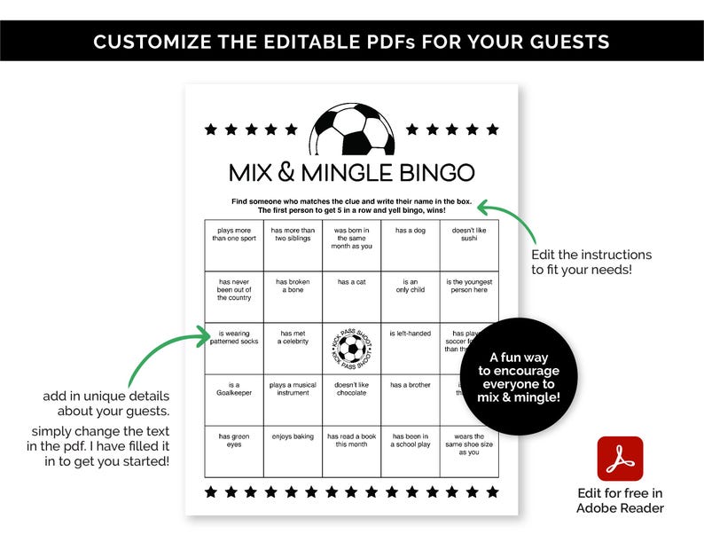 Editable Soccer Mix and Mingle Bingo, Soccer Team Building Game, Travel ...